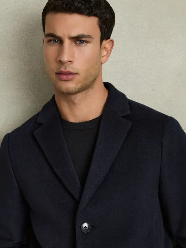 REISS Blue Wool Single Breasted Overcoat