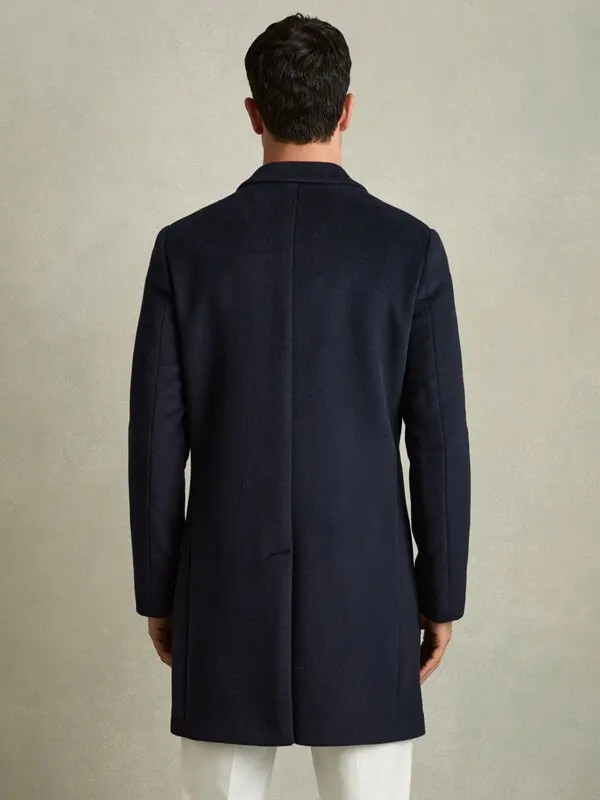 REISS Blue Wool Single Breasted Overcoat