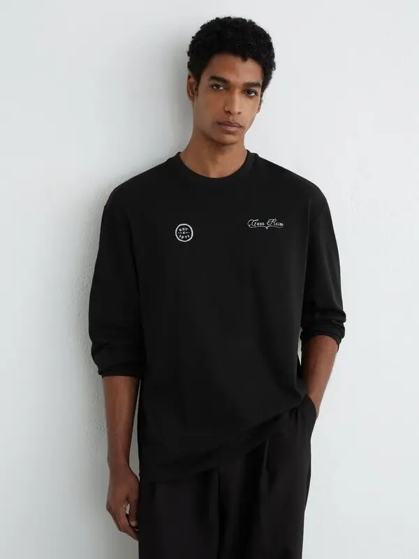 REISS Cotton Motif Long-sleeve Relaxed T-shirt