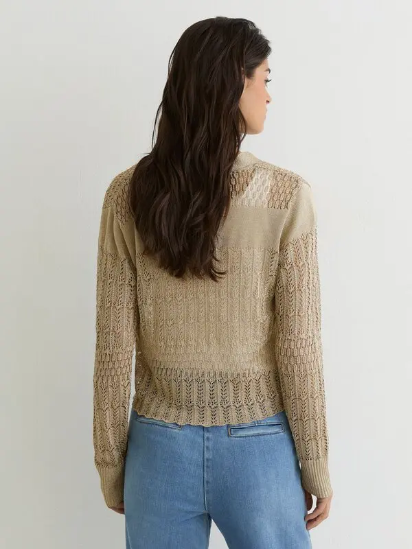 REISS Metallic Pointelle-knit Cardigan