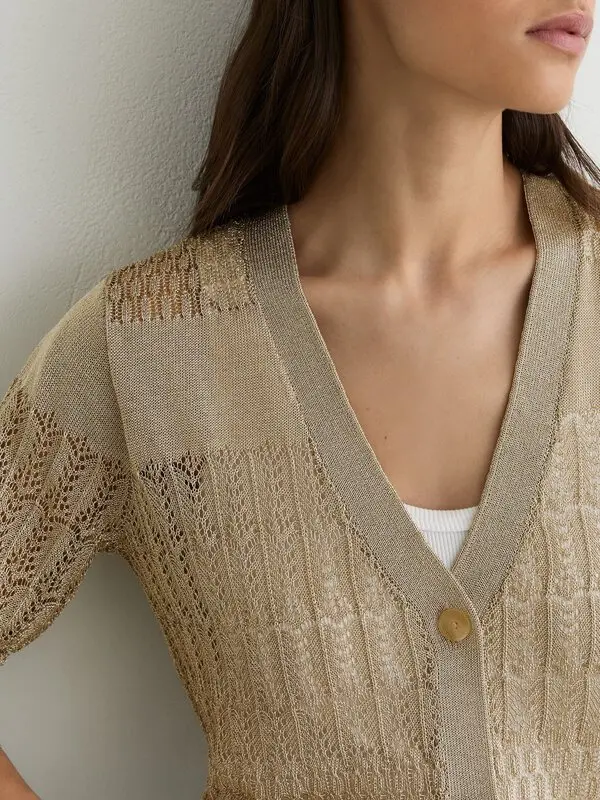 REISS Metallic Pointelle-knit Cardigan
