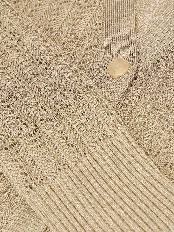 REISS Metallic Pointelle-knit Cardigan