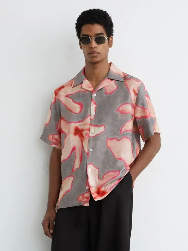 REISS Graphic Floral-print Short-sleeve Shirt