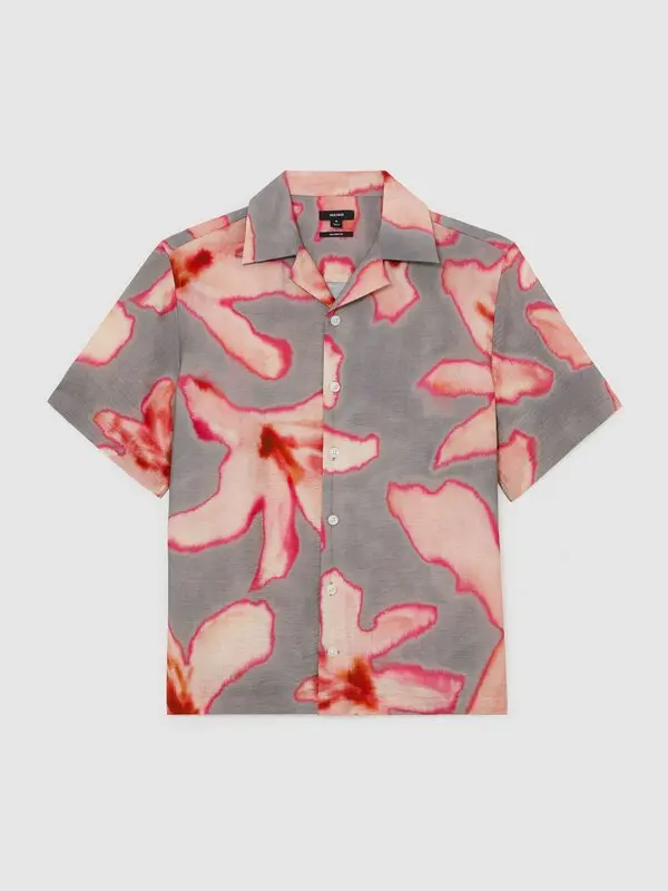 REISS Graphic Floral-print Short-sleeve Shirt