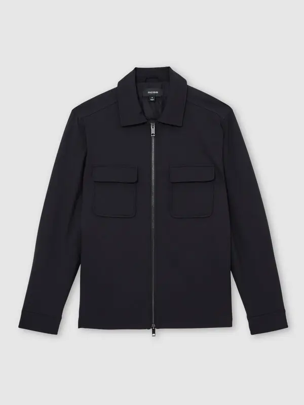 REISS Technical Quilted Zip-front Overshirt