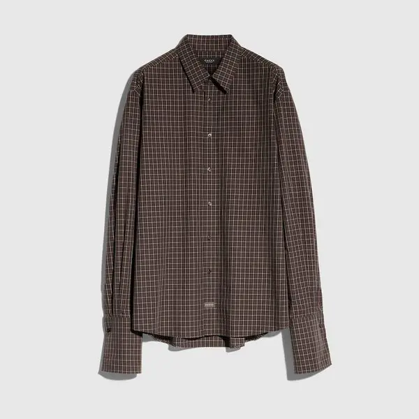 Gucci Stretch Silk Polo Shirt With Crest Embroidery - Brown