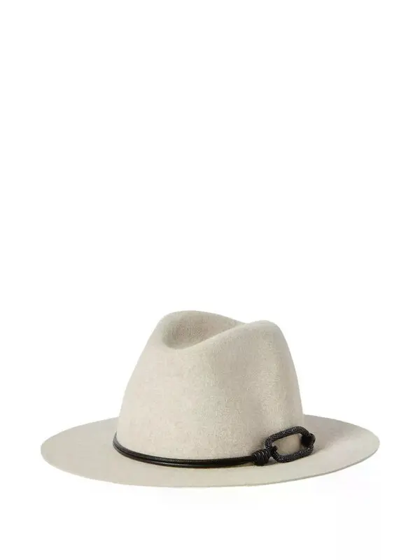 Brunello Cucinelli Felt Fedora With Leather And Monili Band Hat - Neutrals