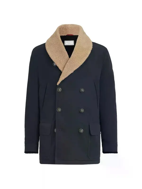 Brunello Cucinelli Bonded Nylon Double-breasted Coat With Shearling Lining