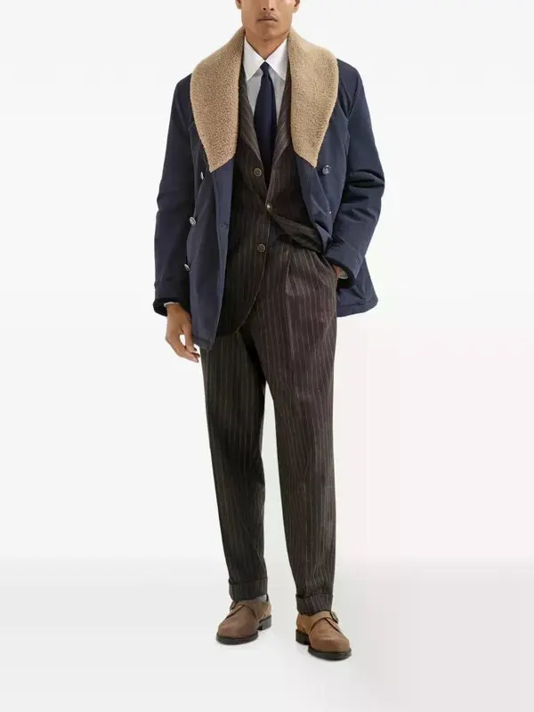 Brunello Cucinelli Bonded Nylon Double-breasted Coat With Shearling Lining