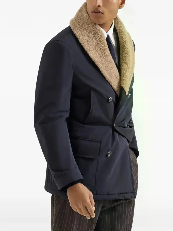 Brunello Cucinelli Bonded Nylon Double-breasted Coat With Shearling Lining