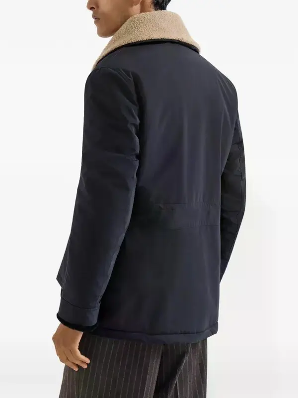 Brunello Cucinelli Bonded Nylon Double-breasted Coat With Shearling Lining