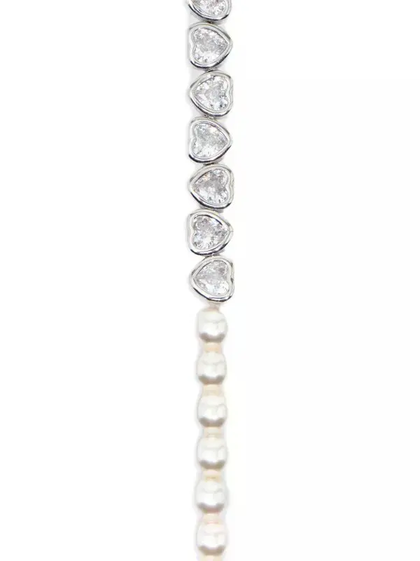 Bimba Y Lola Heart Shaped Crystal And Pearl Necklace - Silver