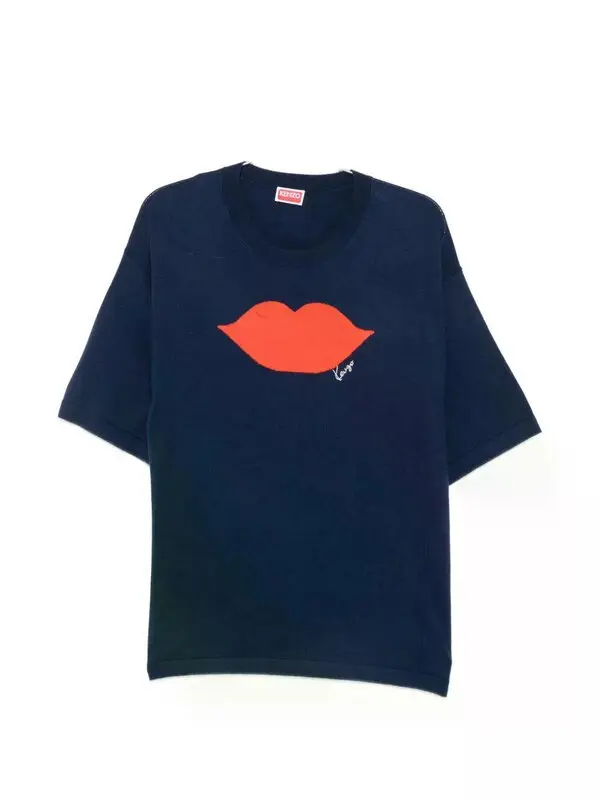 Kenzo Lips-intarsia Short-sleeve Sweater - Blue