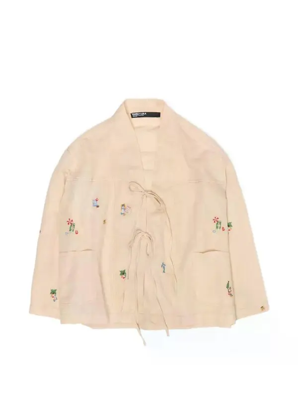 Bimba Y Lola Sand Mini Embroidered Kimono Jacket