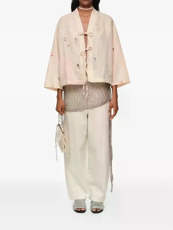 Bimba Y Lola Sand Mini Embroidered Kimono Jacket