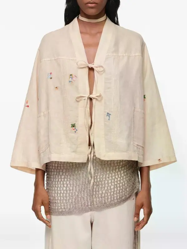 Bimba Y Lola Sand Mini Embroidered Kimono Jacket