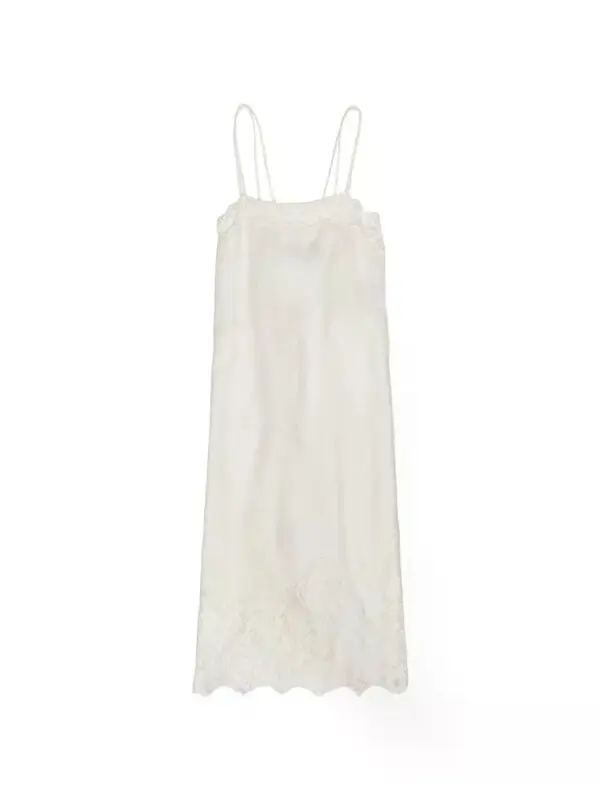 Bimba Y Lola White Washed Linen Lace Midi Dress - Neutrals