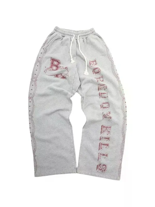 BOREDOM KILLS Collegiate Logo-print Track Pants - Grey