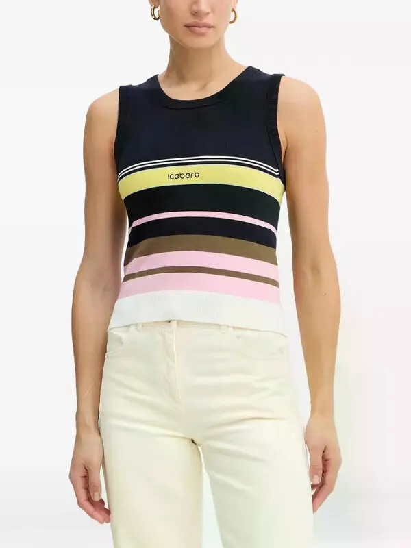 Iceberg Logo-embroidered Striped Tank Top - Black