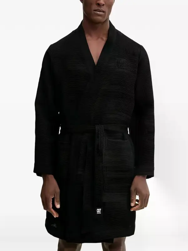 CR7 CRISTIANO RONALDO Waffle-knit Belted Dressing Gown - Black