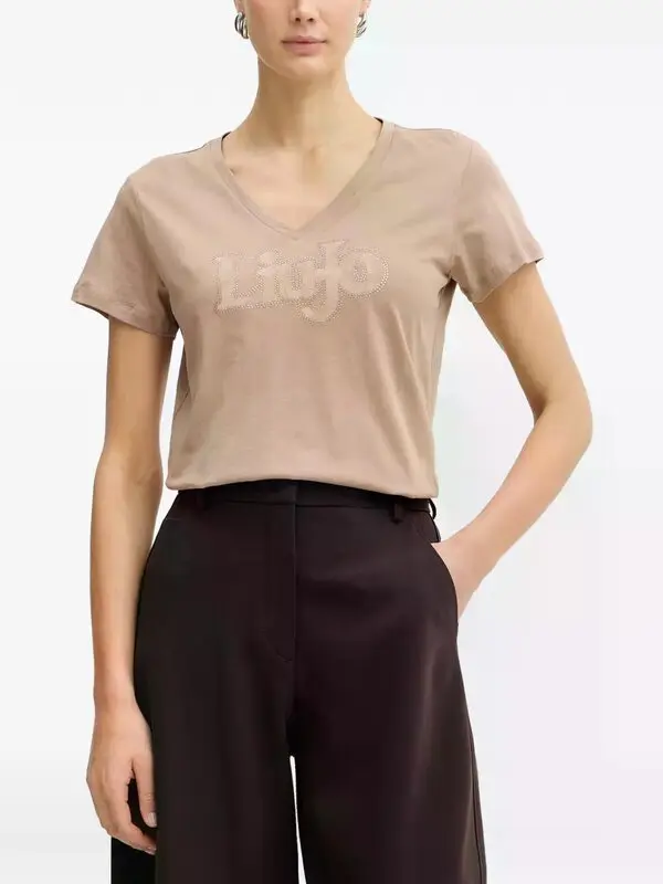 Liu Jo V-neck Logo T-shirt - Neutrals
