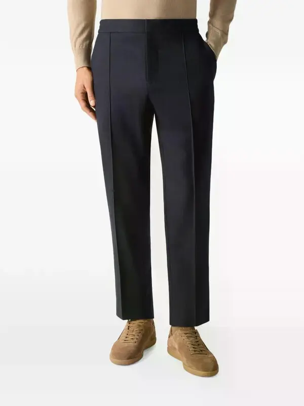 Zegna Navy Wool Silk And Cashmere Pants