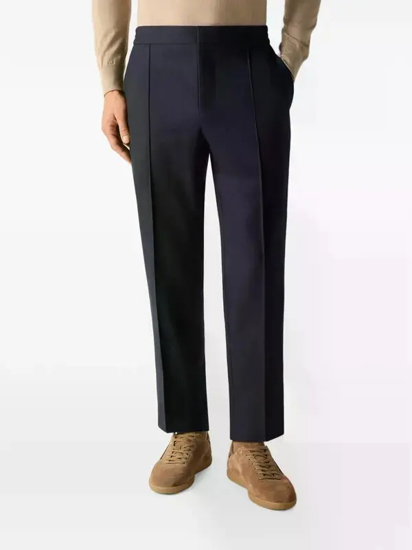 Zegna Navy Wool, Silk And Cashmere Pants