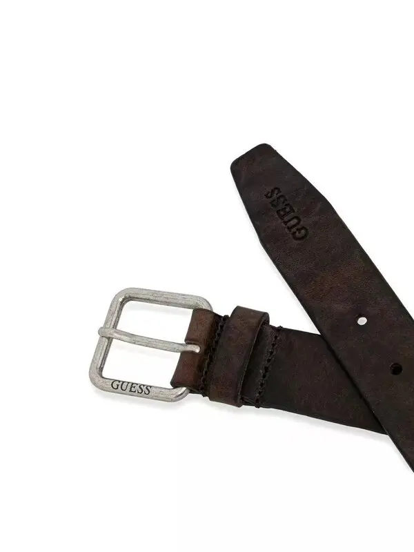 Guess Distressed Leather Belt With Silver-tone Buckle