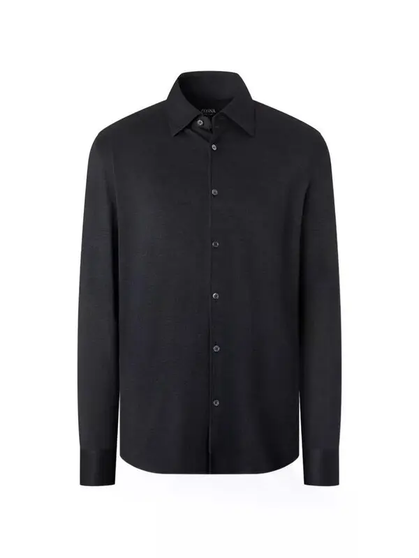 Zegna Navy Blue Cashmere And Silk Shirt - Grey