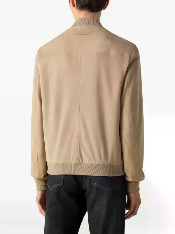 Zegna Suede Bomber Jacket With Ribbed Trims