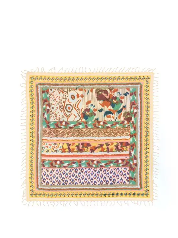 Bimba Y Lola Ikat Flower Patchwork Shawl - Yellow