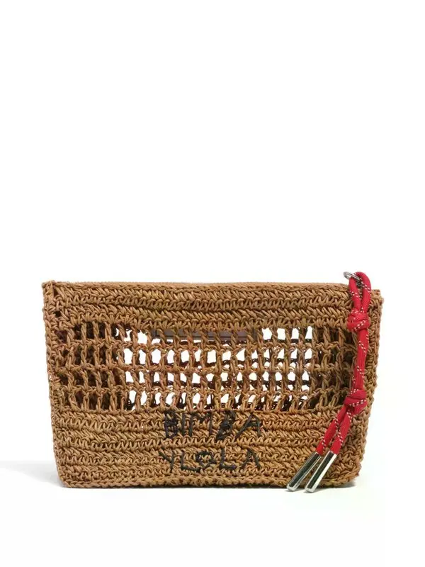 Bimba Y Lola Small Dark-natural Raffia-effect Make-up Case