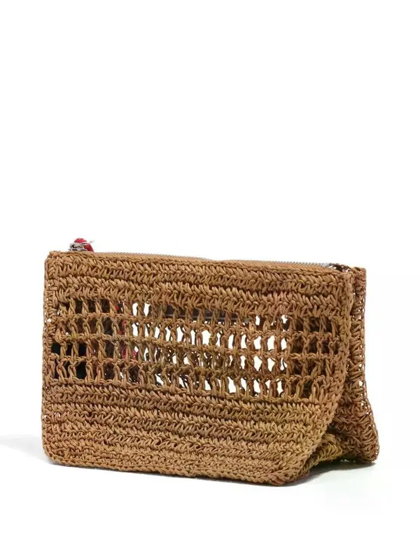 Bimba Y Lola Small Dark-natural Raffia-effect Make-up Case