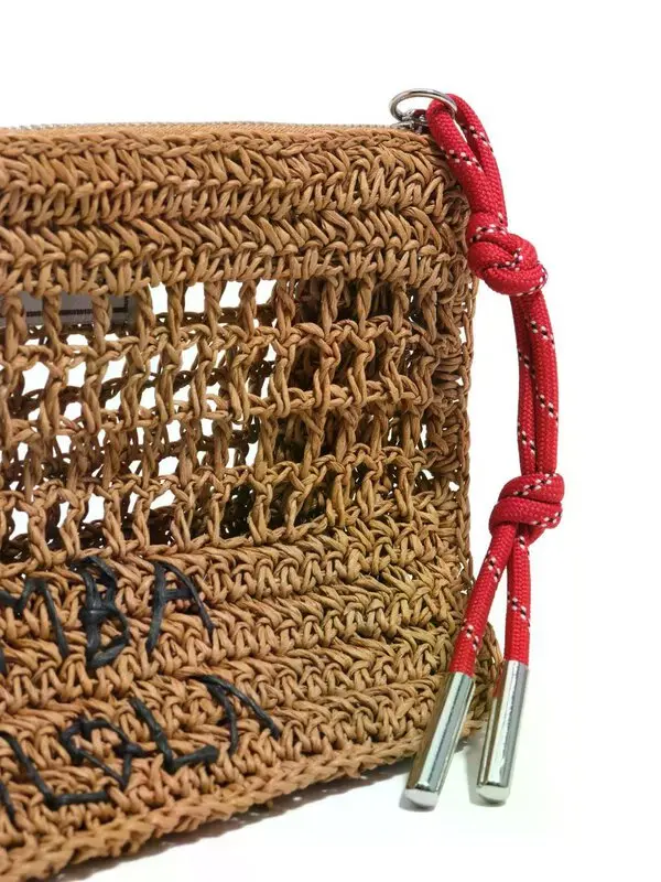 Bimba Y Lola Small Dark-natural Raffia-effect Make-up Case