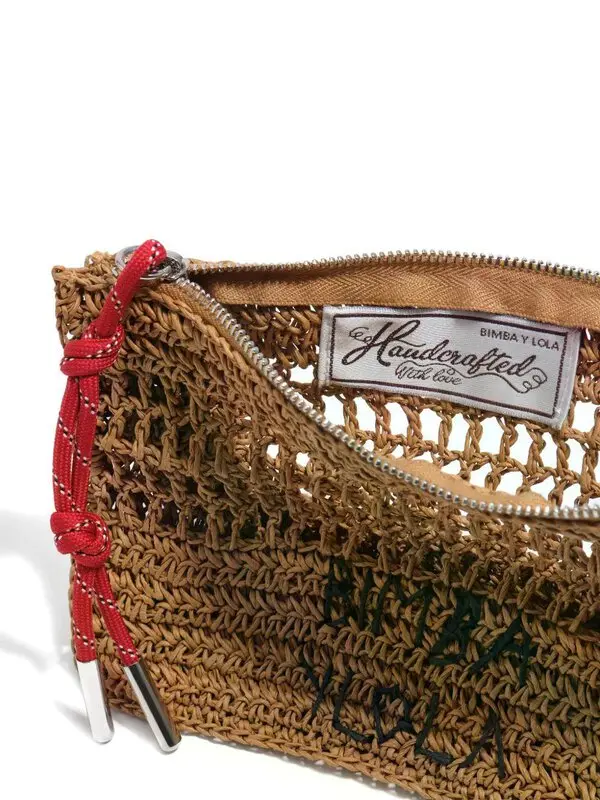 Bimba Y Lola Small Dark-natural Raffia-effect Make-up Case