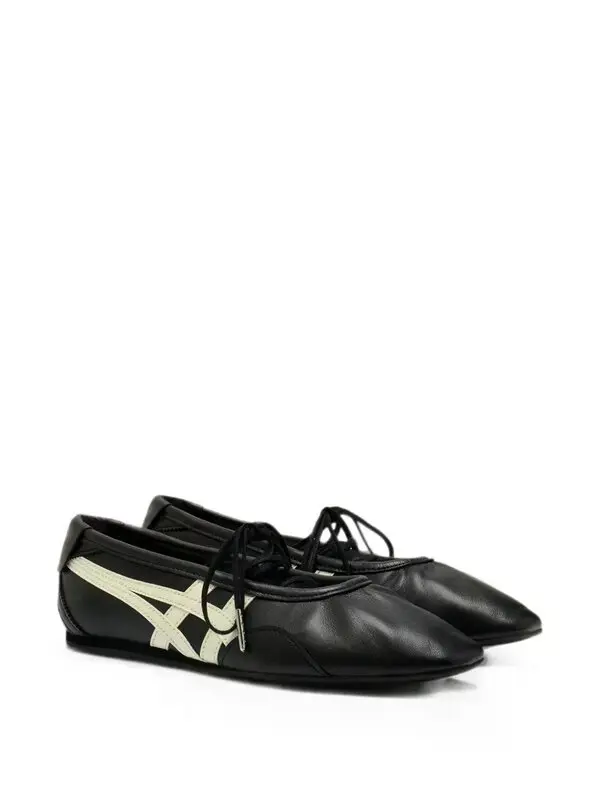 Onitsuka Tiger Leather Lace-up Ballerina Flats - Black