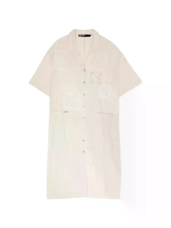 Bimba Y Lola Beige Shirt Dress With Crochet Details - Neutrals