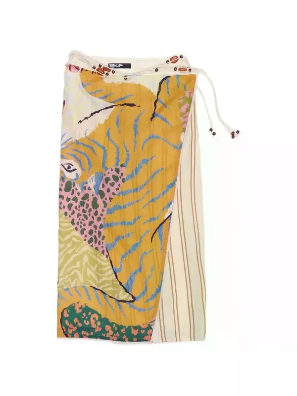 Bimba Y Lola Wild Patchwork Linen Sarong Skirt - Orange