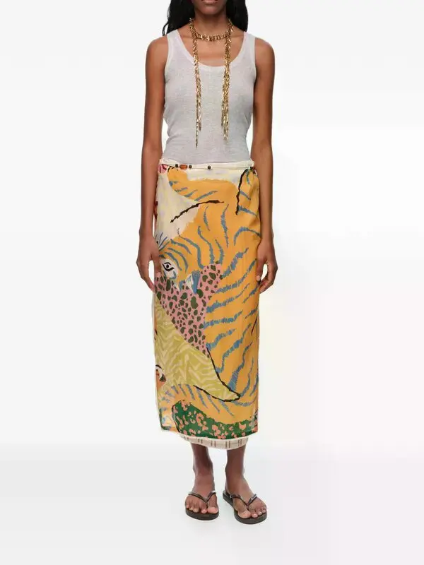 Bimba Y Lola Wild Patchwork Linen Sarong Skirt