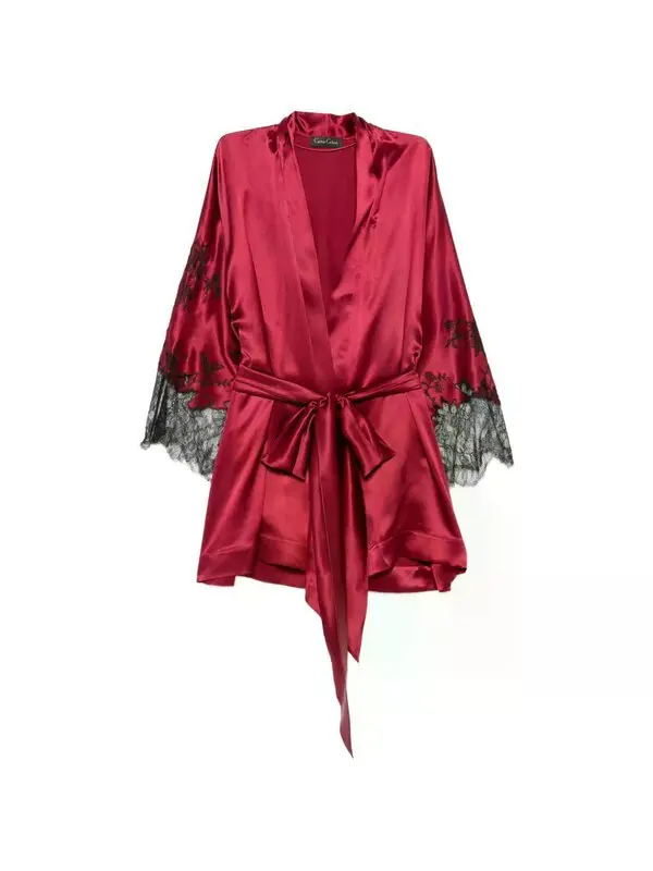 Carine Gilson Lace-trim Silk Kimono - Red