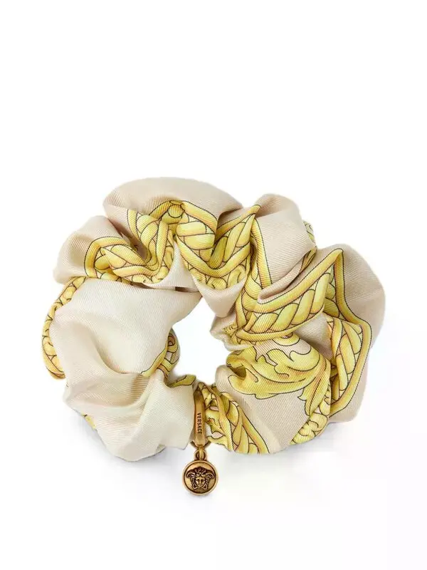 Versace Barocco-print Medusa-pendant Scrunchie - Neutrals