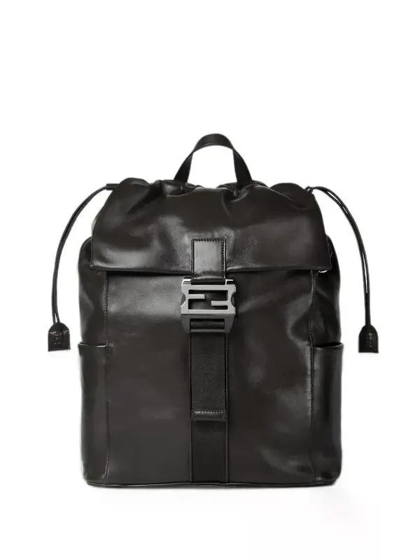 Fendi Flux Buckle Leather Backpack - Black