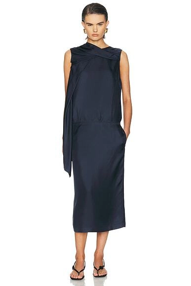 Loulou De Saison Izia Draped Cape Dress - Navy