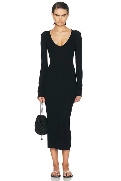 Eterne V Neck Butter Rib Midi Dress