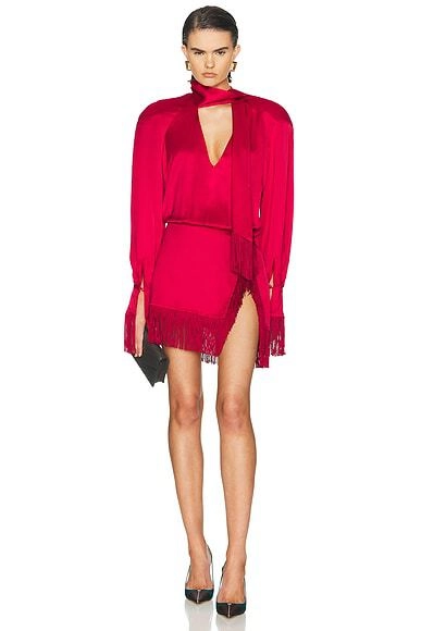 ROWEN ROSE Satin Fringe Mini Dress