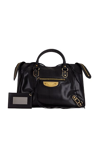 Balenciaga Le City Medium Uptown Bag In Goatskin Leather With Aged Gold Hardware - Black
