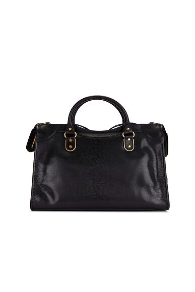 Balenciaga Le City Medium Uptown Bag In Goatskin Leather With Aged Gold Hardware - Black