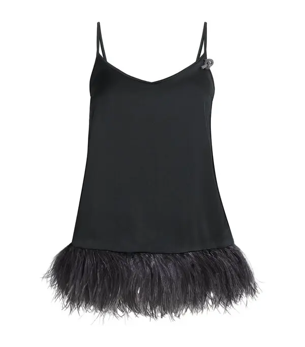 Fabiana Filippi Satin Ostrich Feather-trim Blouse - Grey