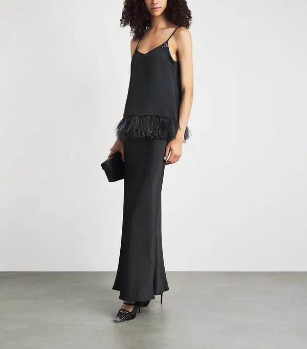 Fabiana Filippi Satin Ostrich Feather-trim Blouse