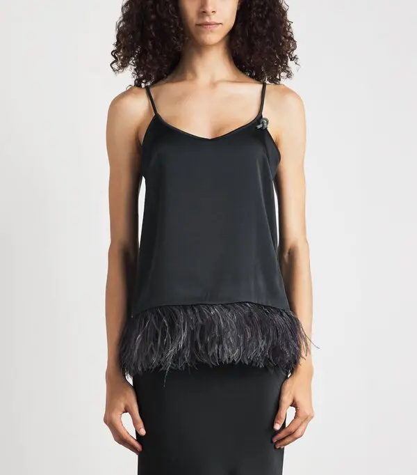 Fabiana Filippi Satin Ostrich Feather-trim Blouse